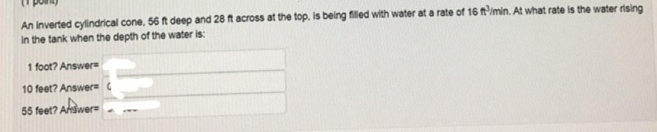 Solved An inverted cylindrical cone, 56 ft deep and 28 ft | Chegg.com