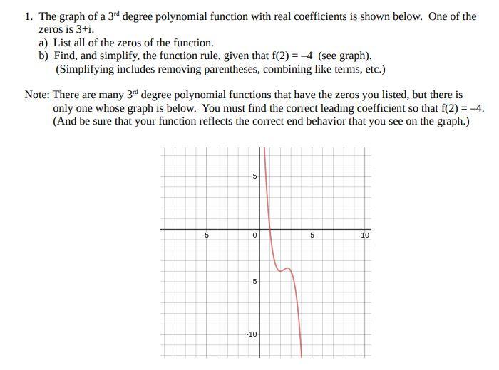 Solved 1. The graph of a 3d degree polynomial function with | Chegg.com