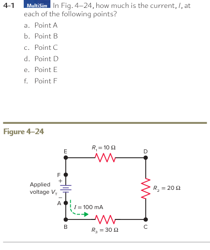 Solved 4-1 Multisim In Fig. 4-24, how much is the current, | Chegg.com