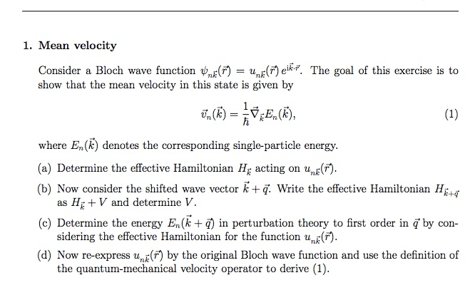 1. Mean velocity Consider a Bloch wave function Vnc | Chegg.com