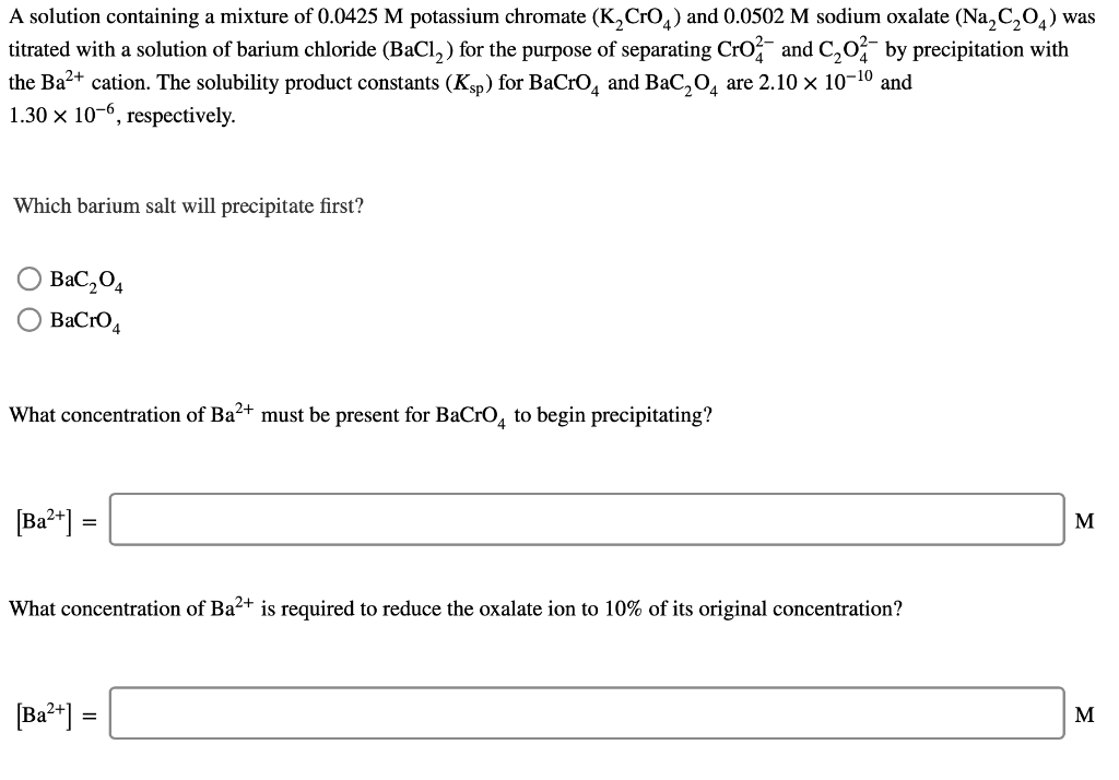 Solved A solution containing a mixture of 0.0425 M potassium | Chegg.com