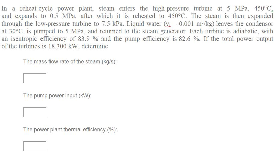 Solved In a reheat-cycle power plant, steam enters the | Chegg.com