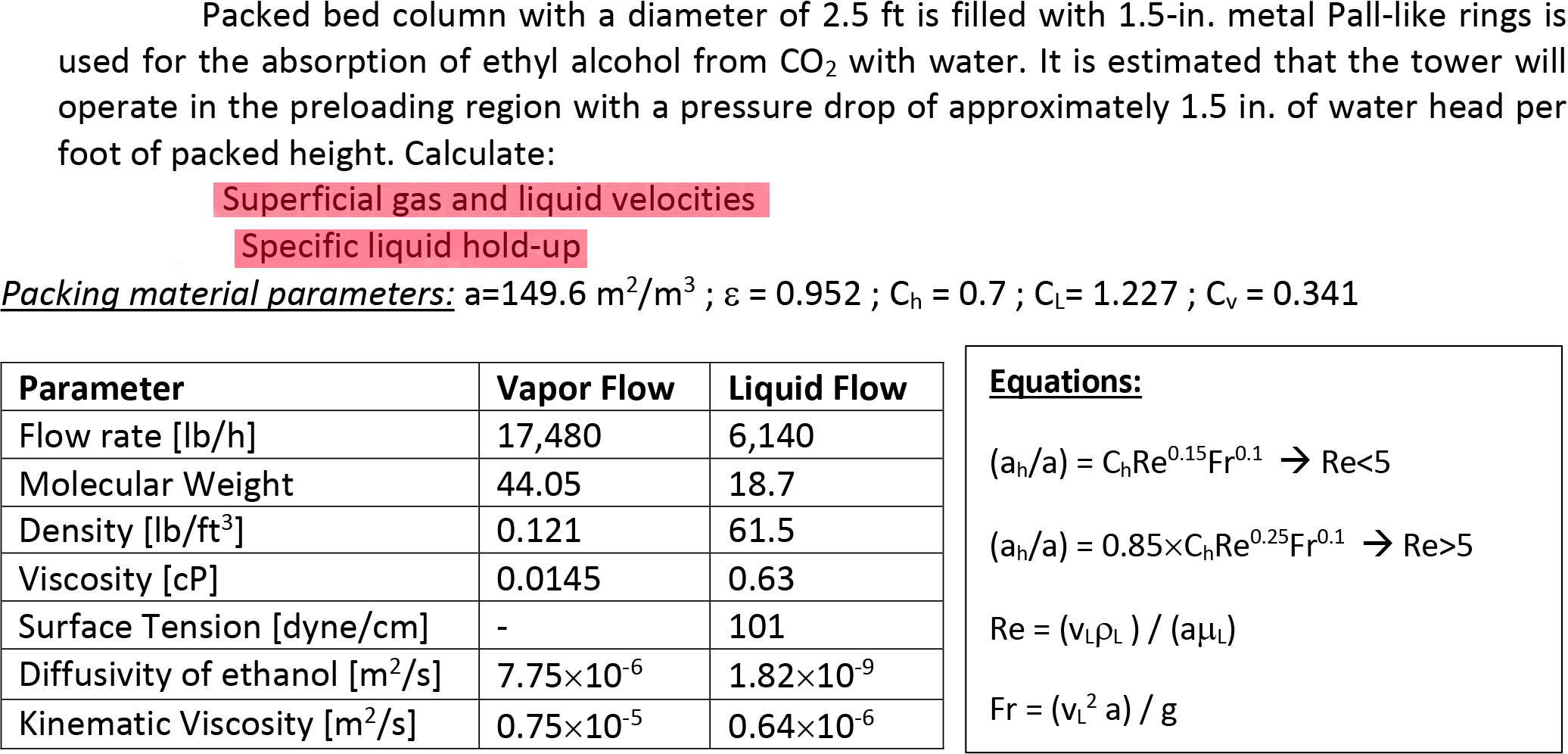 Solved Packed bed column with a diameter of 2.5 ft is filled | Chegg.com