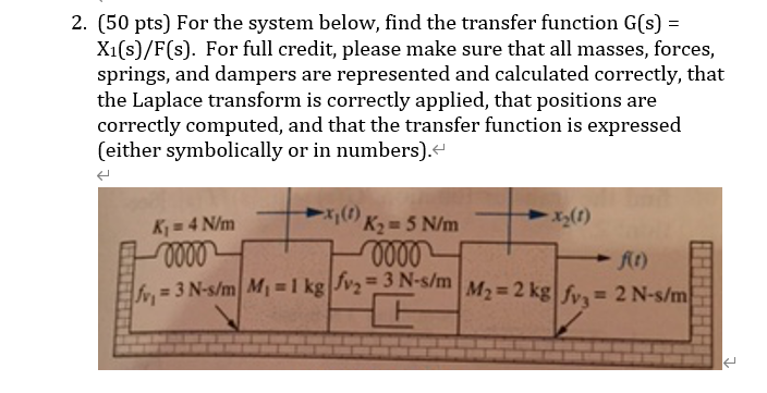 Solved 2. (50 pts) For the system below, find the transfer | Chegg.com