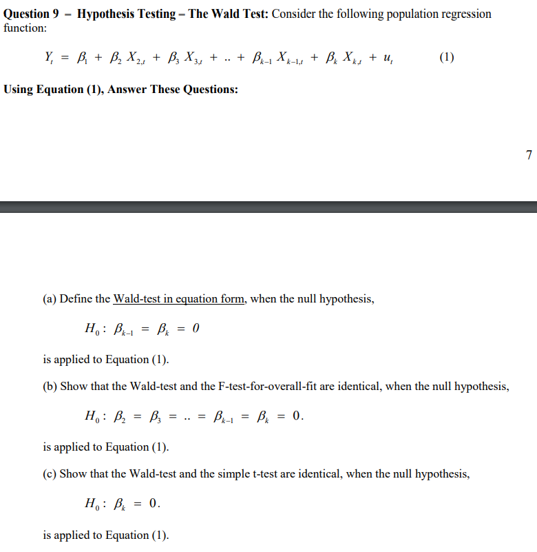 Question 9 Hypothesis Testing The Wald Test 