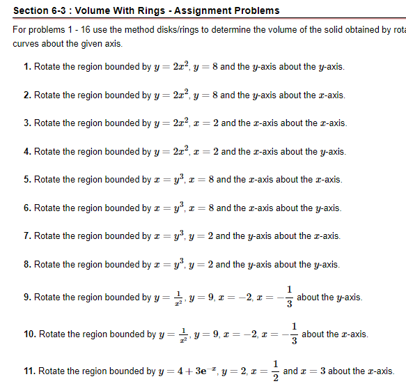 Solved Section 6-3: Volume With Rings - Assignment Problems | Chegg.com