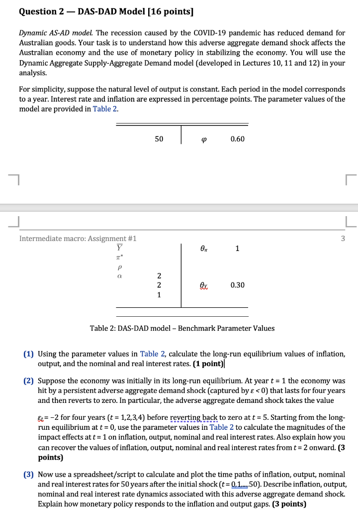 Question 2 - DAS-DAD Model [16 points] Dynamic AS-AD | Chegg.com