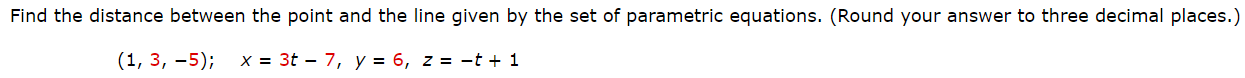 Solved Find the distance between the point and the line | Chegg.com