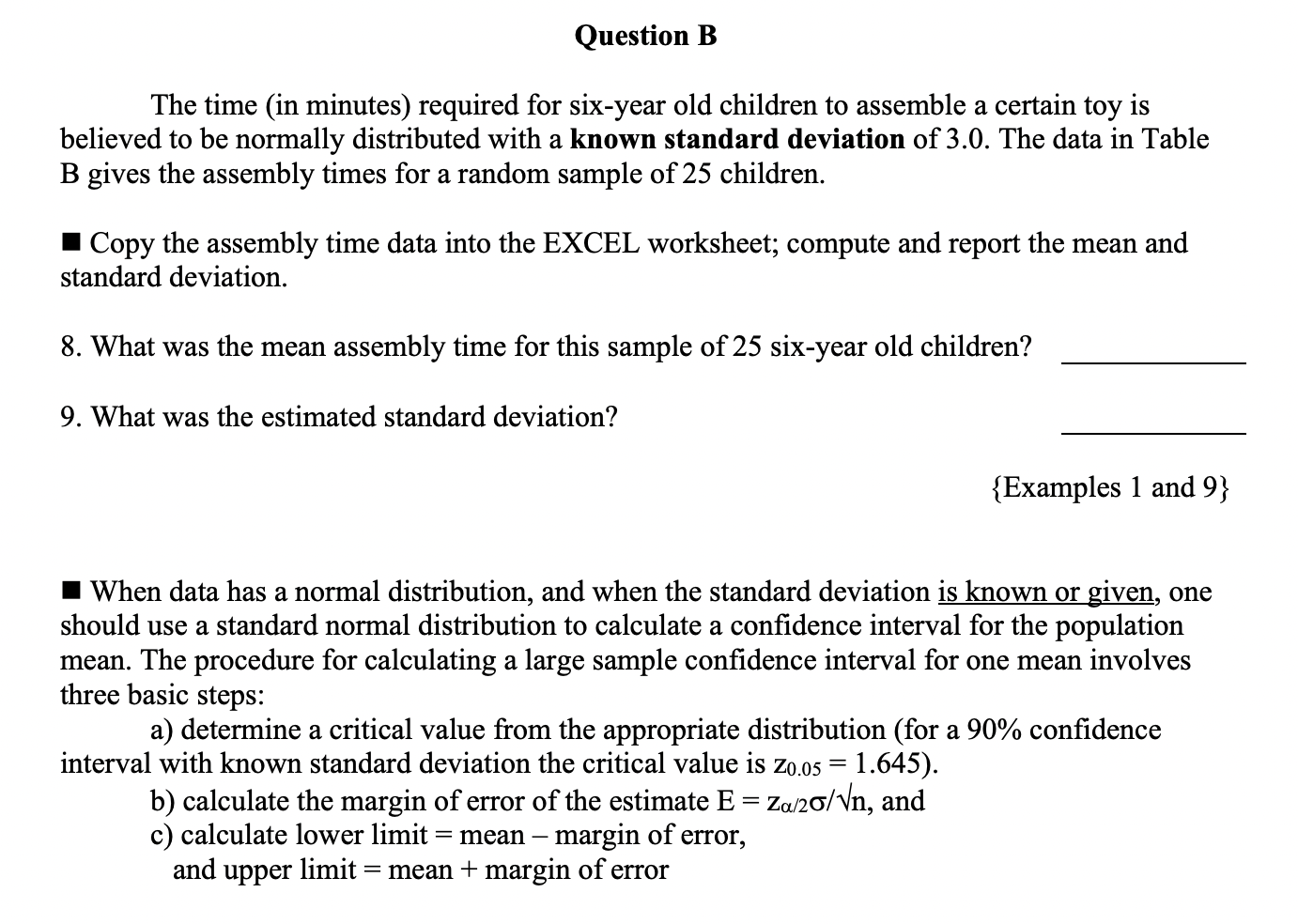 Solved Copy the assembly time data into the EXCEL worksheet; | Chegg.com