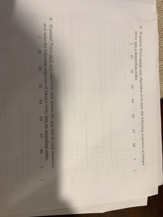 Solved 8. (5 points) Trace merge sort algorithm as it sorts | Chegg.com