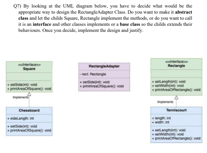 Solved (7) By looking at the UML diagram below, you have to | Chegg.com