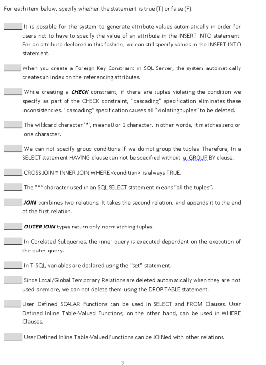 Solved For each item below, specify whether the statement is | Chegg.com