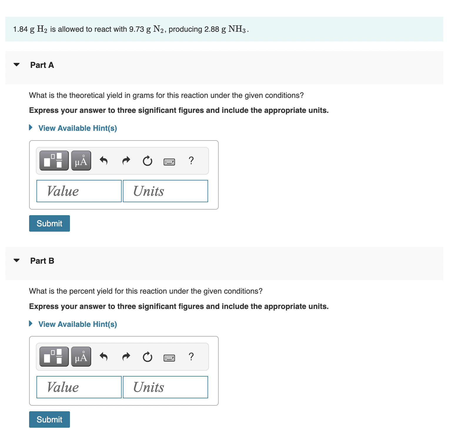 Solved 1.84 gH2 is allowed to react with 9.73 g N2, | Chegg.com