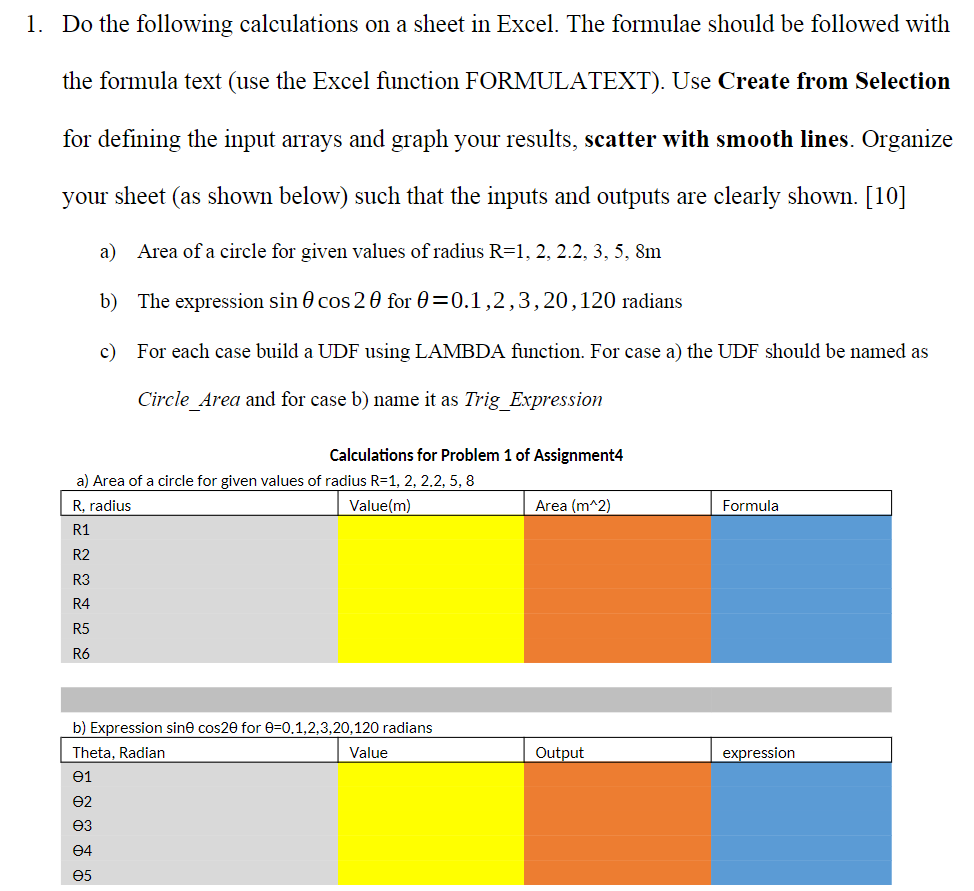 Solved 1. Do the following calculations on a sheet in Excel. | Chegg.com