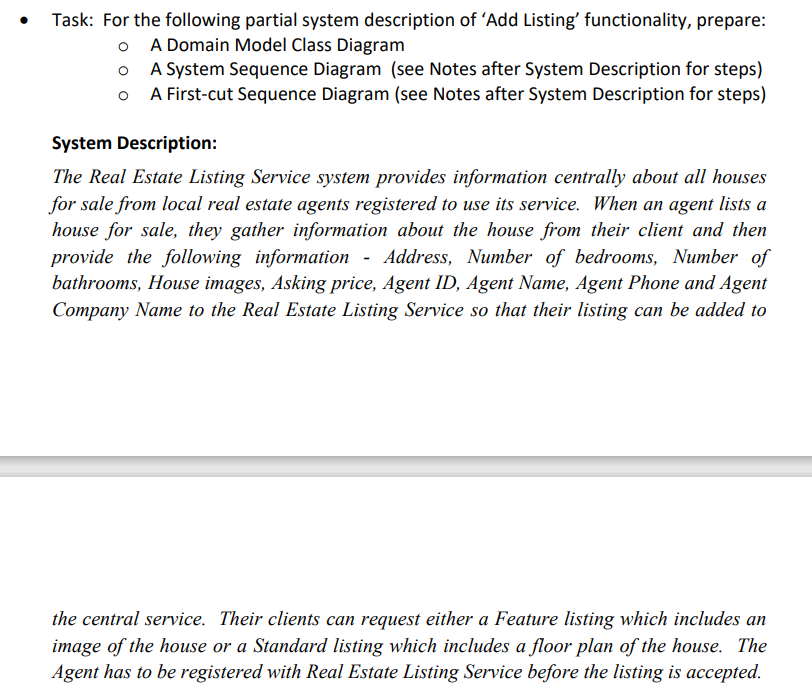 Solved Task: For the following partial system description of | Chegg.com