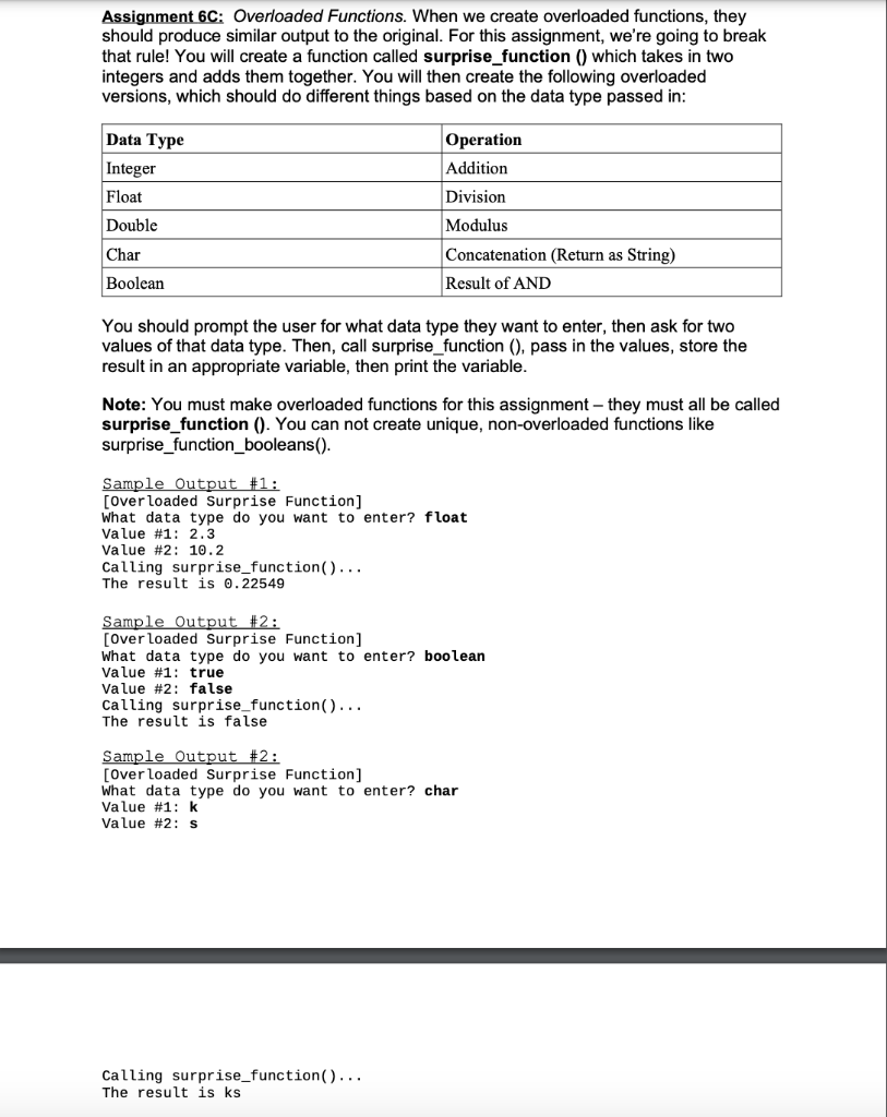 Solved Assignment 6c Overloaded Functions When We Create