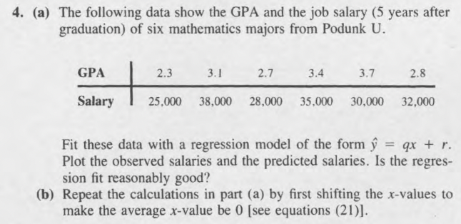 4. (a) The following data show the GPA and the job | Chegg.com