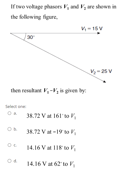 Solved If two voltage phasors V1 and V2 are shown in the | Chegg.com