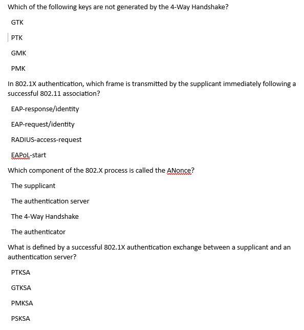 Solved GTK PTK GMK PMK In 802.1X authentication, which frame | Chegg.com
