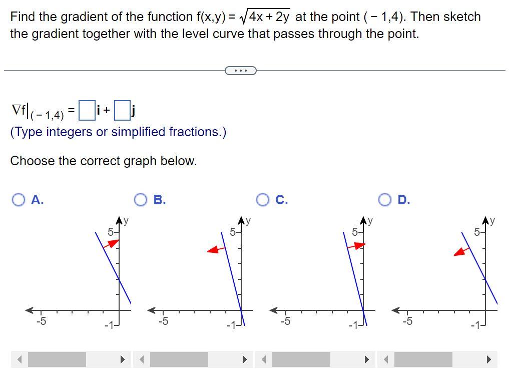 Solved Find the gradient of the function f(x,y)=4x+2y at the | Chegg.com