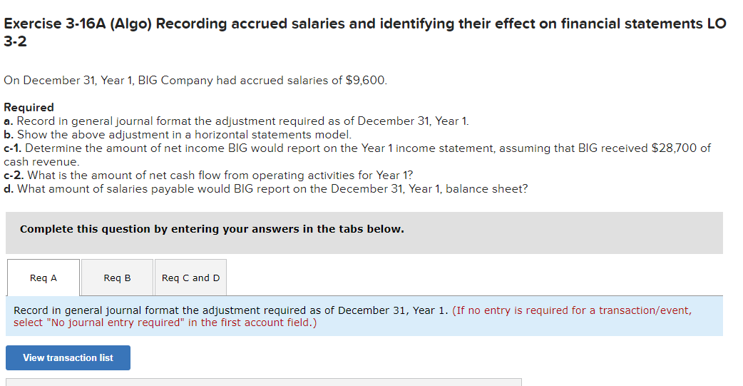 Solved Exercise 3-16A (Algo) Recording accrued salaries and | Chegg.com
