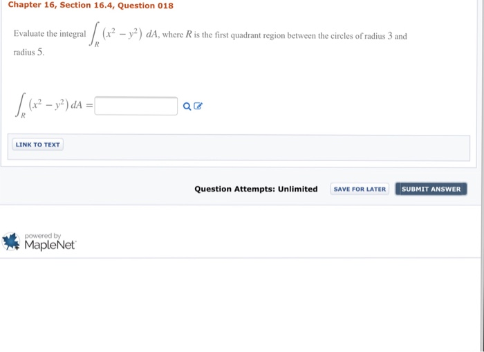 Solved Chapter 16, Section 16.4, Question 018 (2-y2) dA, | Chegg.com