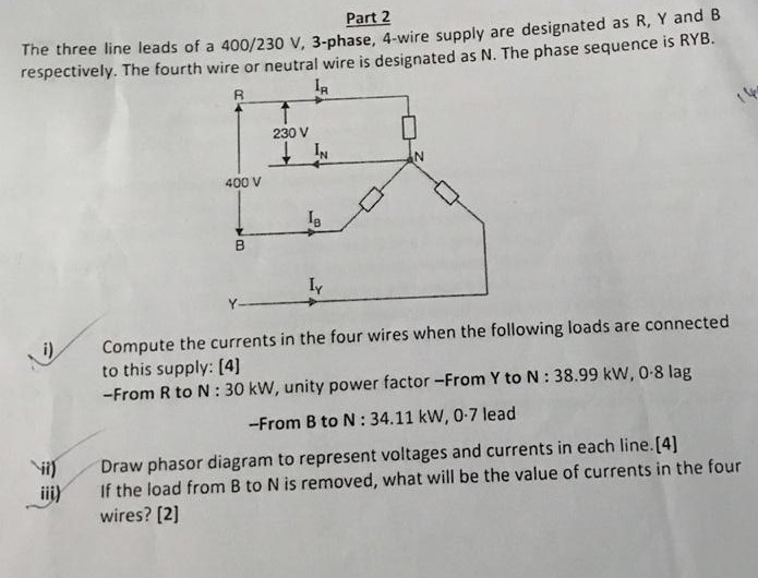 Solved Part 2 The three line leads of a 400/230 v, 3-phase, | Chegg.com