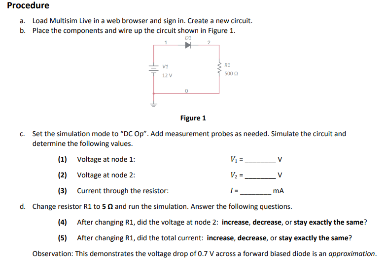 Solved Procedurea. ﻿Load Multisim Live in ﻿a web browser and | Chegg.com