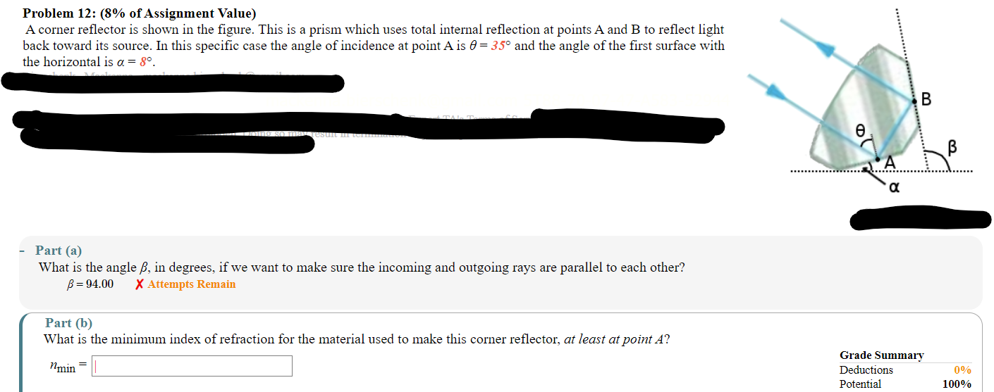 Solved Problem 12: (8% ﻿of Assignment Value)A corner | Chegg.com