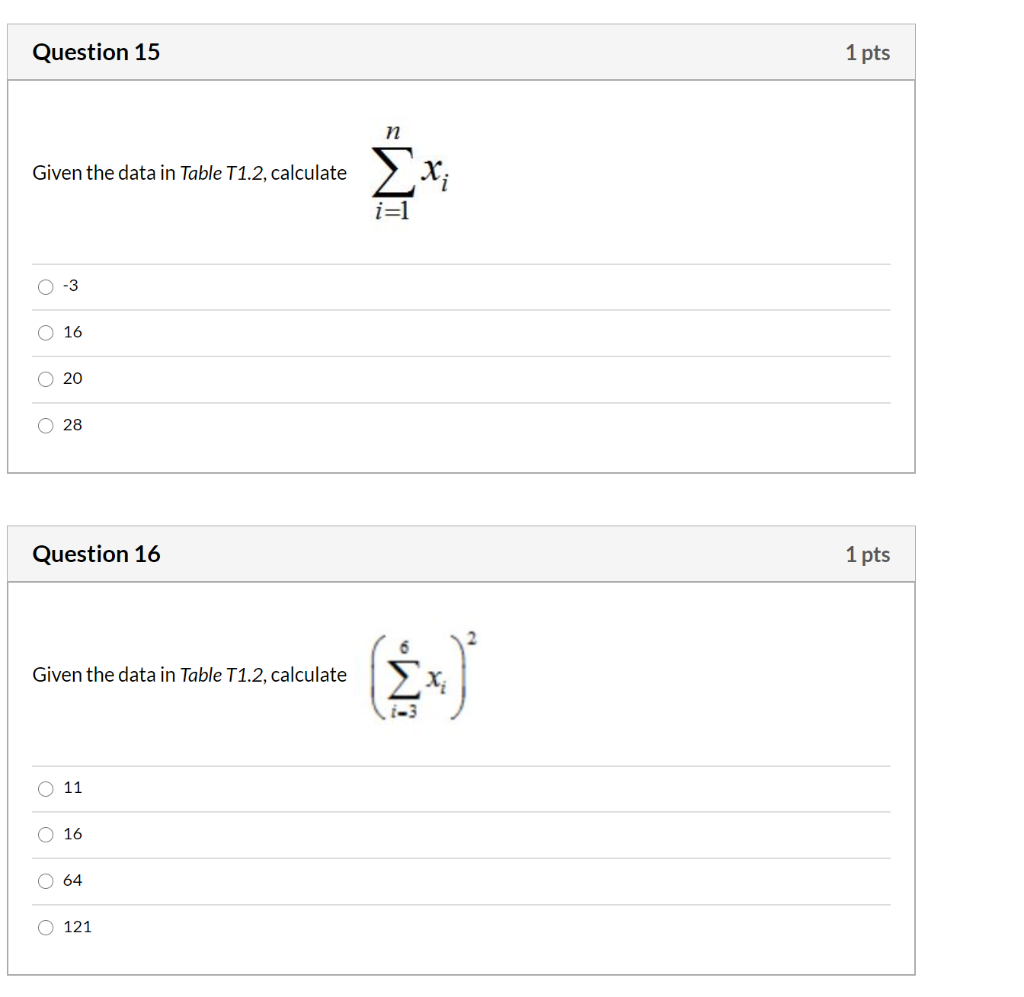 Solved Question 15 1 pts n Given the data in Table T1.2, | Chegg.com