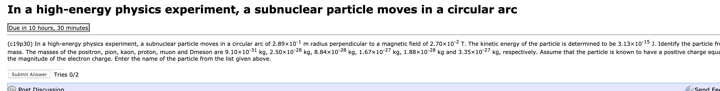 Solved In a high-energy physics experiment, a subnuclear | Chegg.com