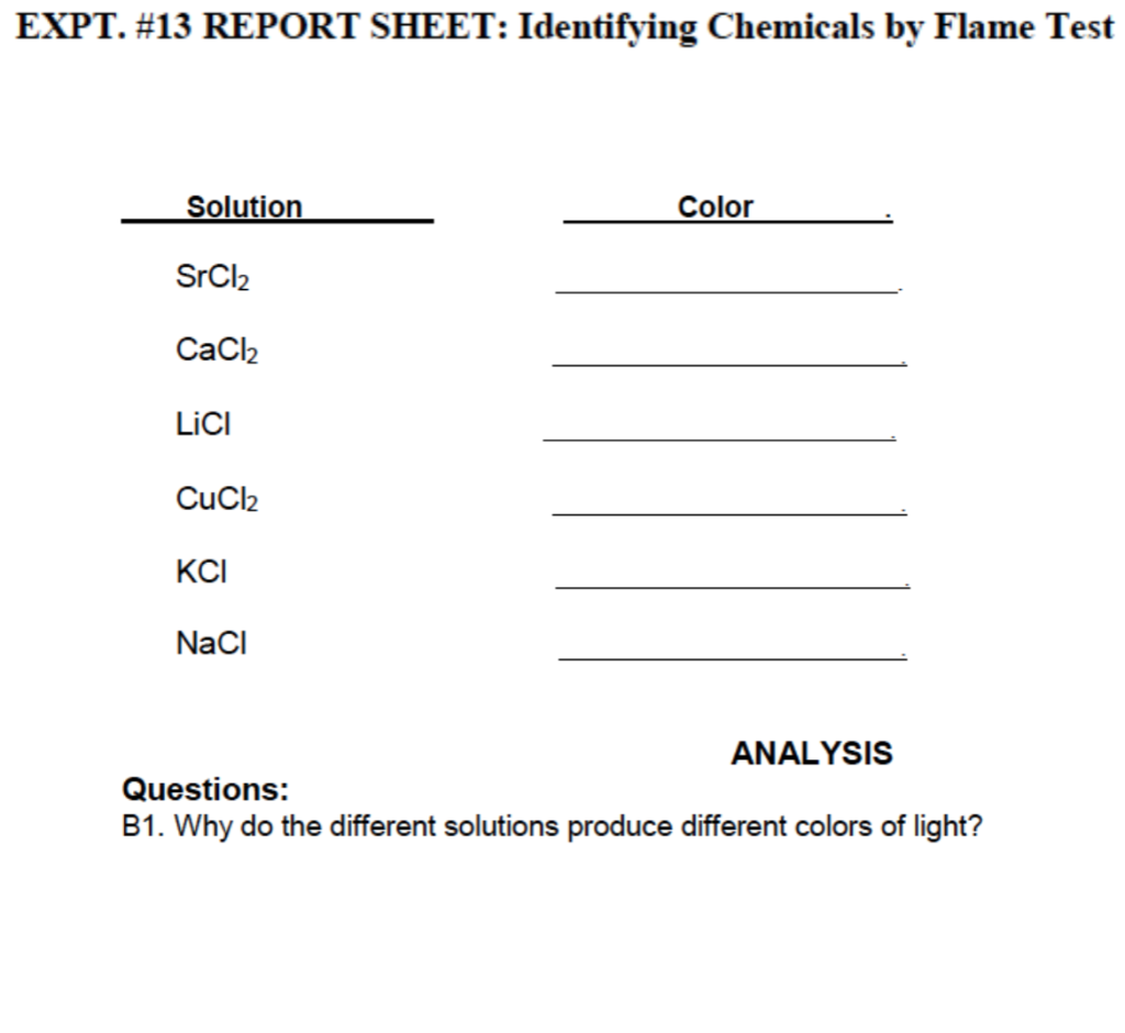 Solved EXPT. #13 REPORT SHEET: Identifying Chemicals by | Chegg.com