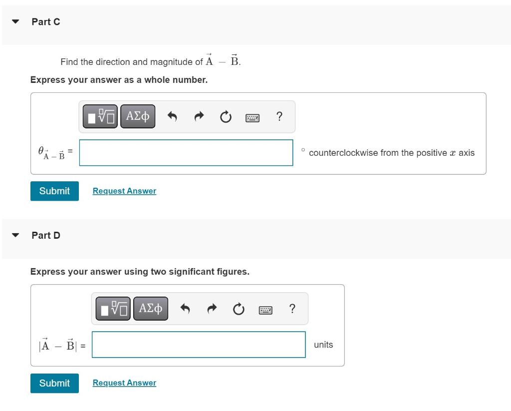 Solved Vector A points in the negative y direction and has a | Chegg.com