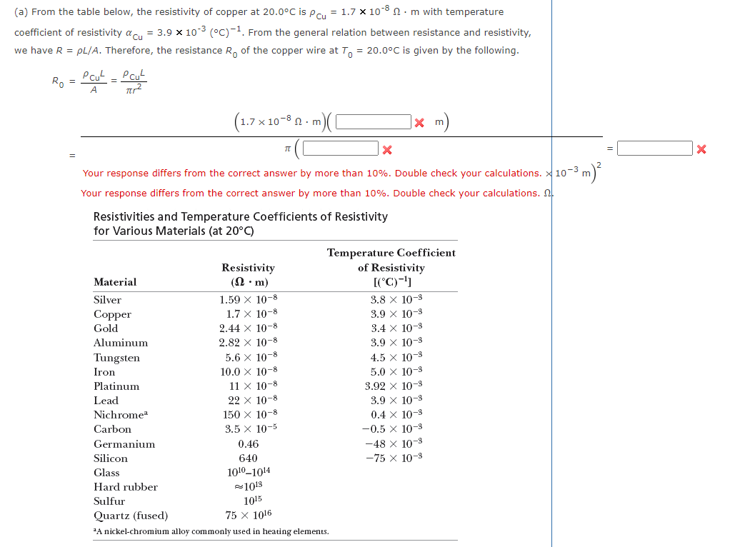 Solved (a) From the table below, the resistivity of copper | Chegg.com