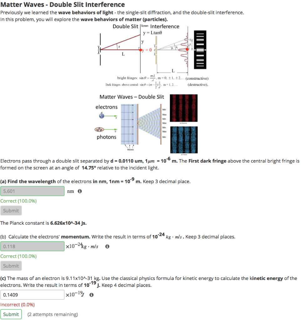 Solved Matter Waves - Double Slit Interference Previously we | Chegg.com