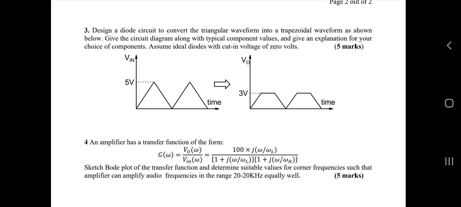 Solved Page 2 out of 2 3. Design a diode circuit to convert | Chegg.com