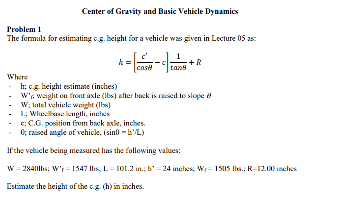 Center Of Gravity Equation