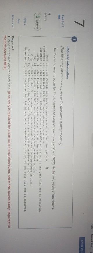 Solved Help Save & Exit 5 Check my Required information The | Chegg.com