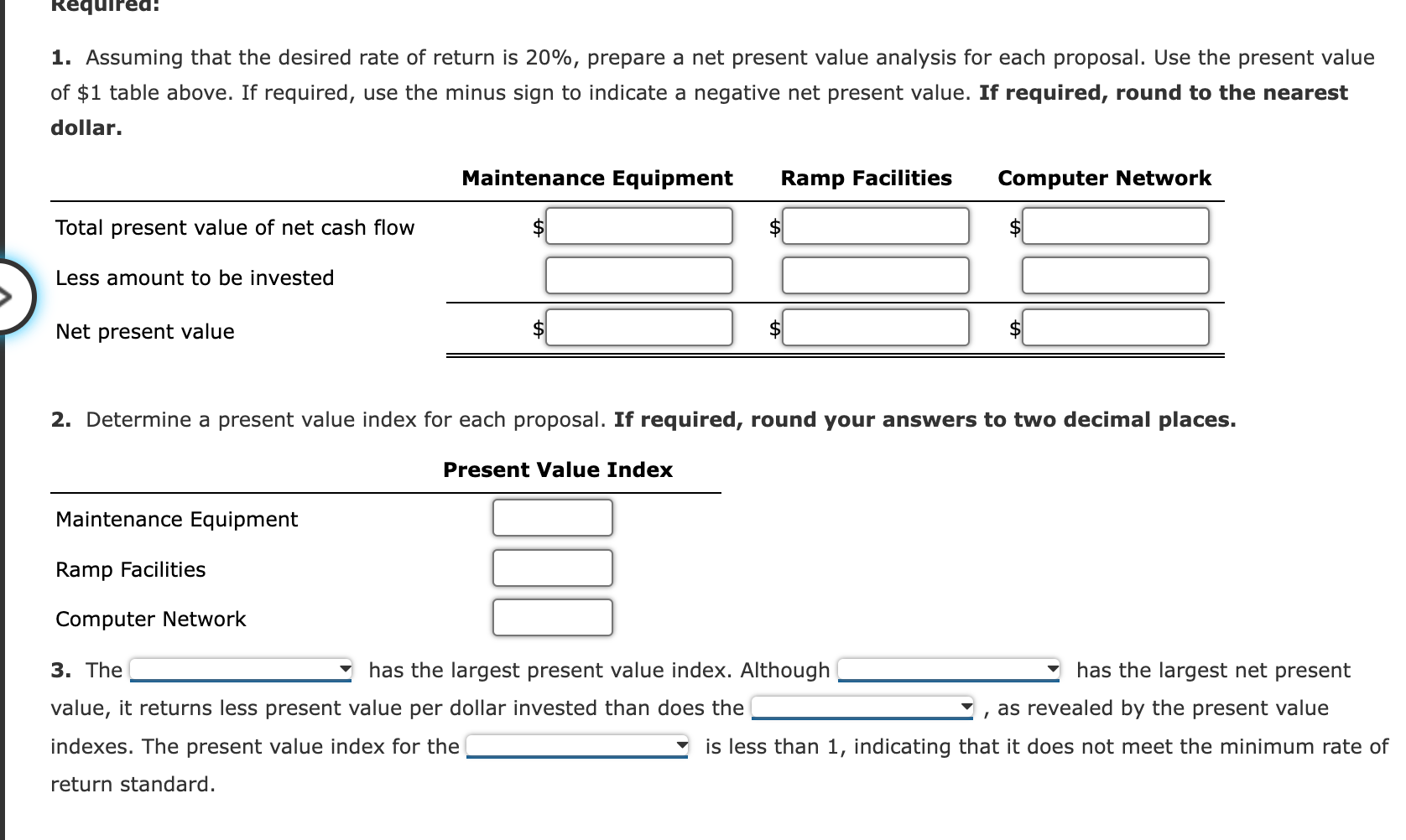Solved Net present value method, present value index, and | Chegg.com