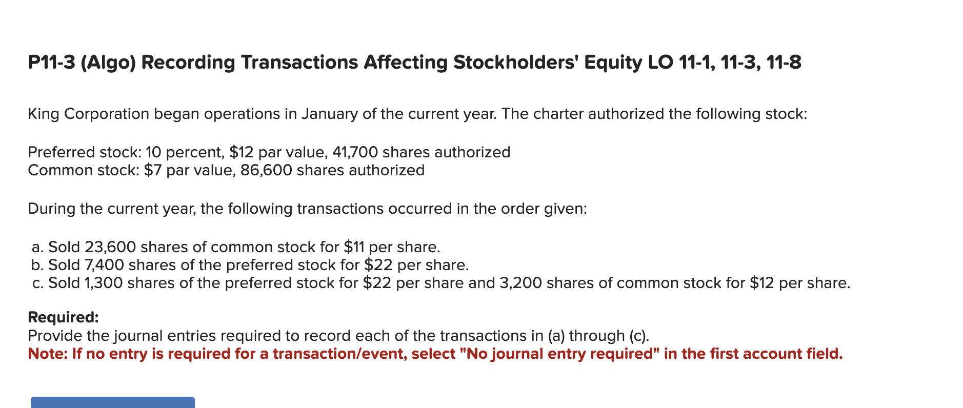 Solved P11-3 (Algo) Recording Transactions Affecting | Chegg.com