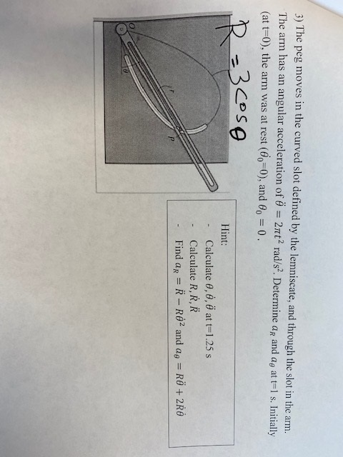 Solved 3) The peg moves in the curved slot defined by the | Chegg.com