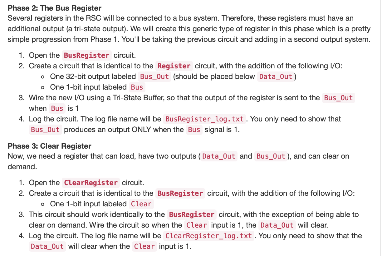 Phase 2: The Bus Register Several registers in the | Chegg.com