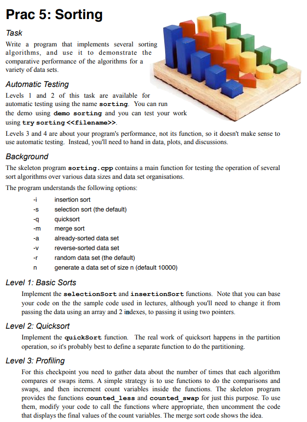 Prac 5: Sorting Task Write a program algorithms, and | Chegg.com