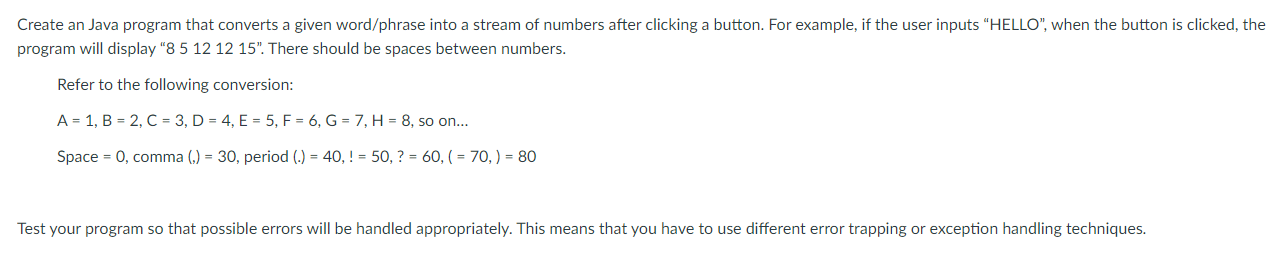 Solved Create an Java program that converts a given | Chegg.com