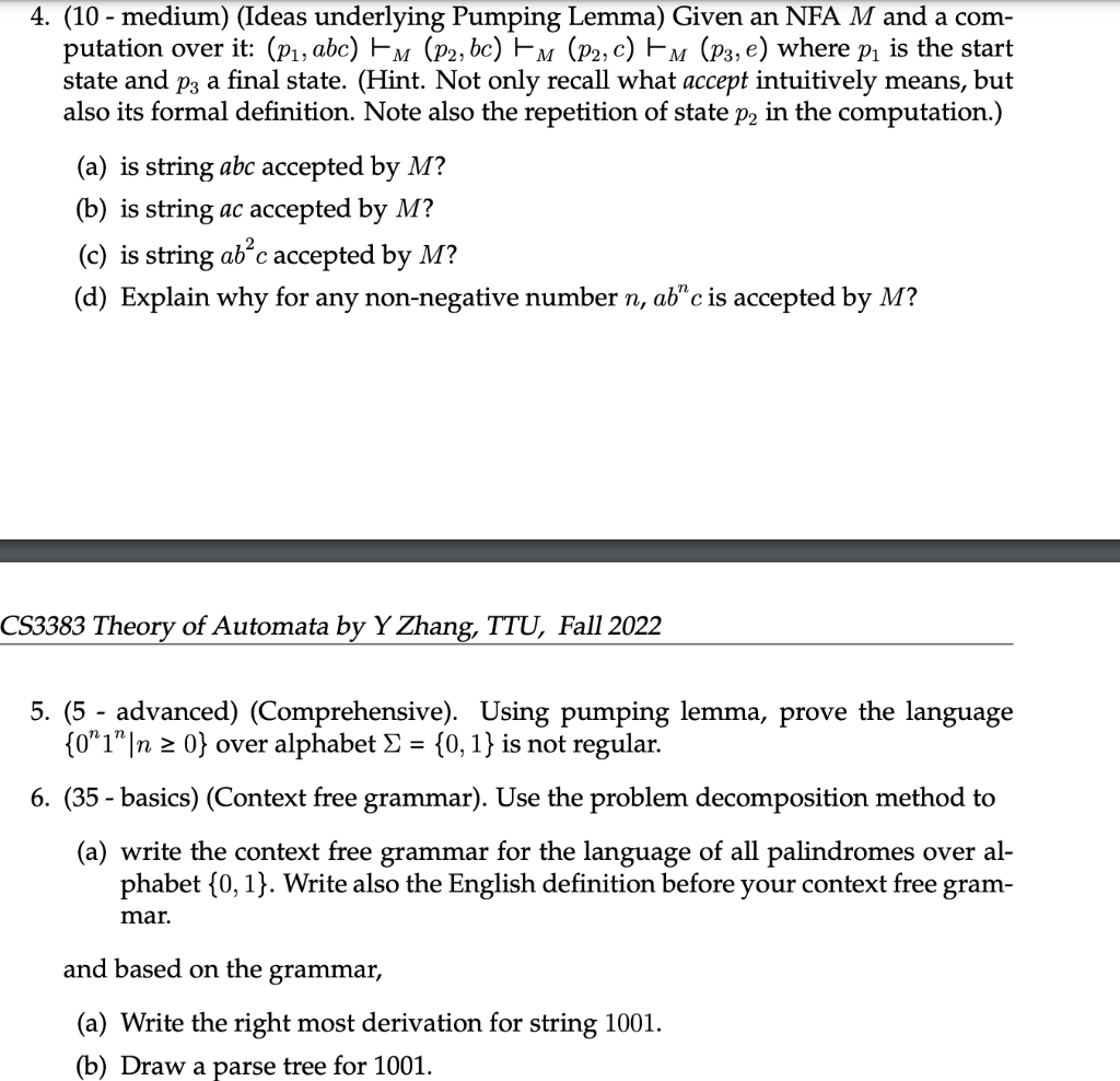 Solved 4. (10 - medium) (Ideas underlying Pumping Lemma) | Chegg.com