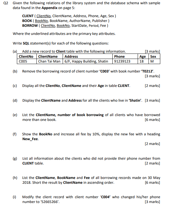 Solved 2 Given the following relations of the library system | Chegg.com