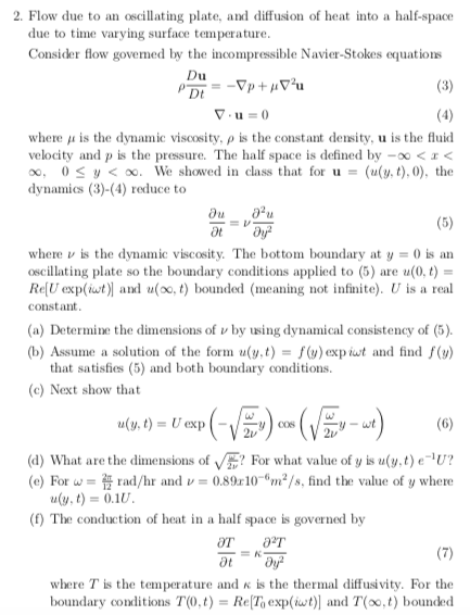 DE = - Op+402 2. Flow due to an oscillating plate, | Chegg.com