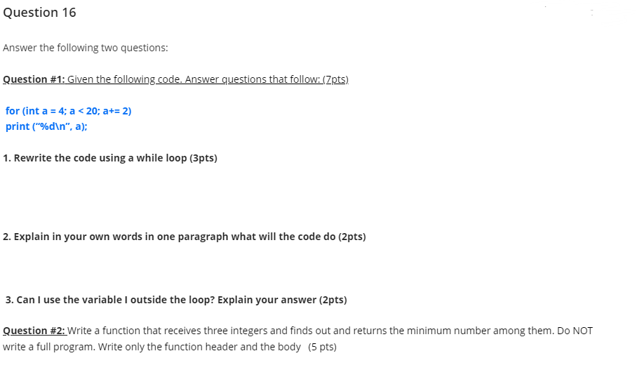 Solved Question 16 Answer the following two questions: | Chegg.com