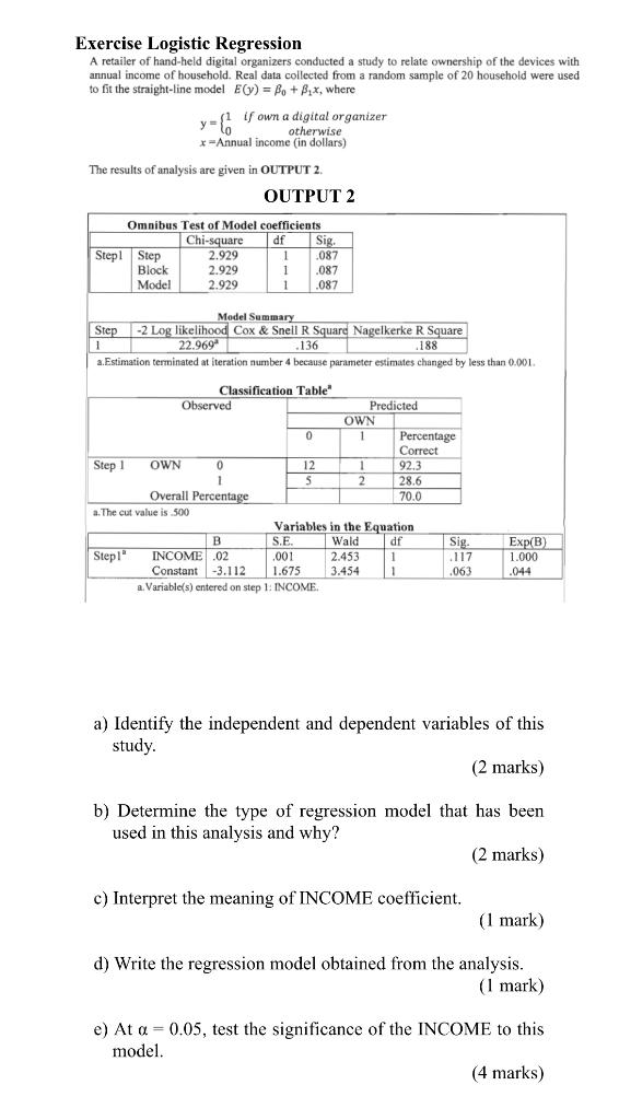 Solved Exercise Logistic Regression A retailer of hand-held | Chegg.com