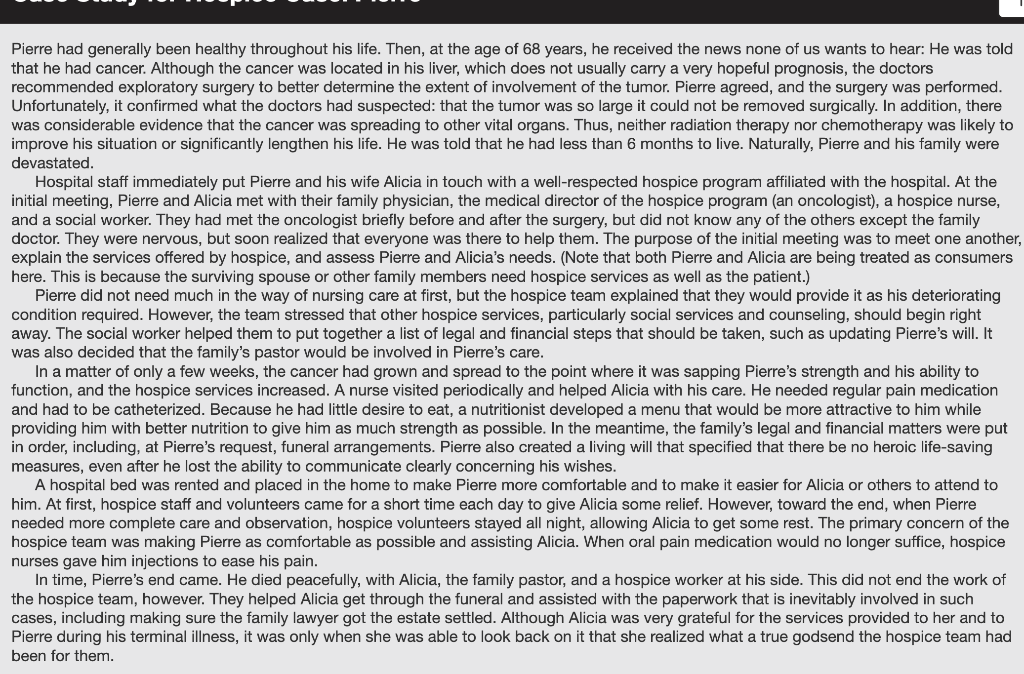 Solved Case Study #2: Case Study for Hospice Case: Pierre- | Chegg.com